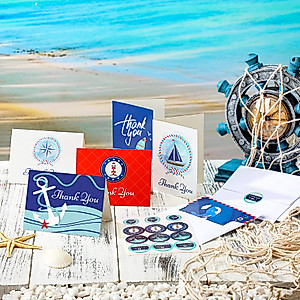 Hotop 24 Sets Cruise Thank You Cards for Ship Crew, Blank Inside Nautical Appreciation Note Cards Set with Envelopes and Stickers