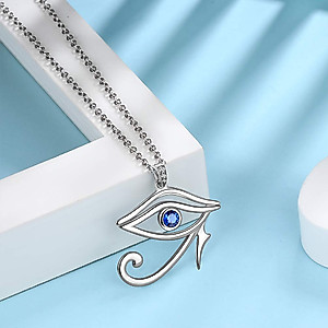 Ancient Egyptian Eye of Horus Necklace Blue Horus Eye of Ra Pendant Necklace for Women 925 Sterling Silver Third Eye Symbol of Protection Necklace Royal Power Amulet Jewelry Gifts for Christmas FP11W