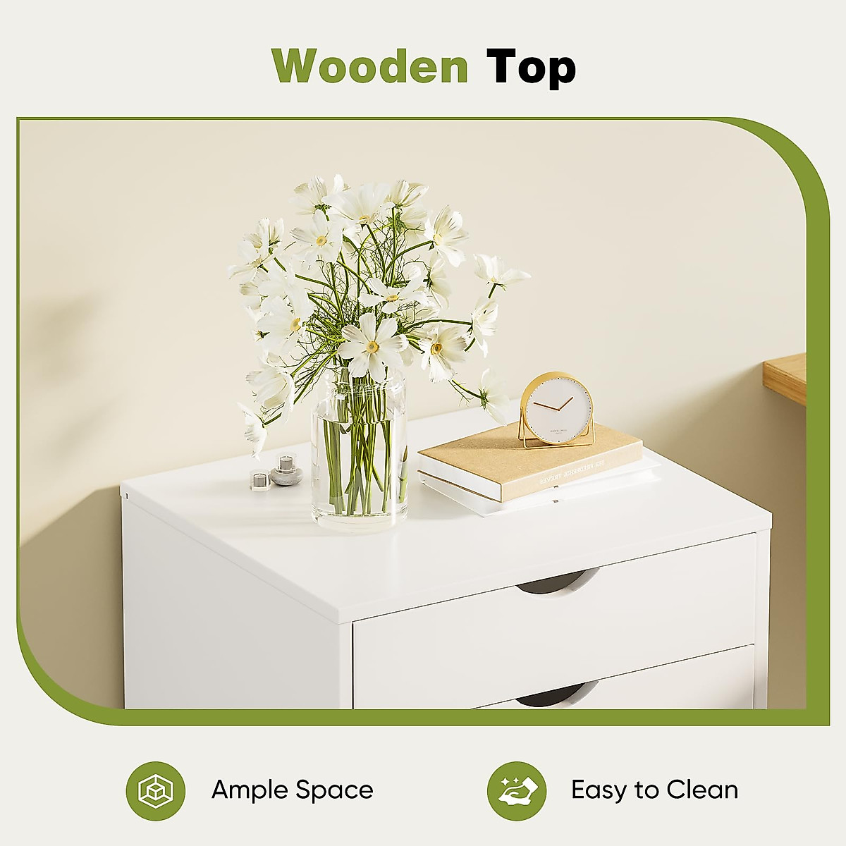 Sweetcrispy 7 Drawer Chest - Storage Cabinets Dressers Wood Dresser Cabinet with Wheels Mobile Organizer Drawers for Office, Home, White