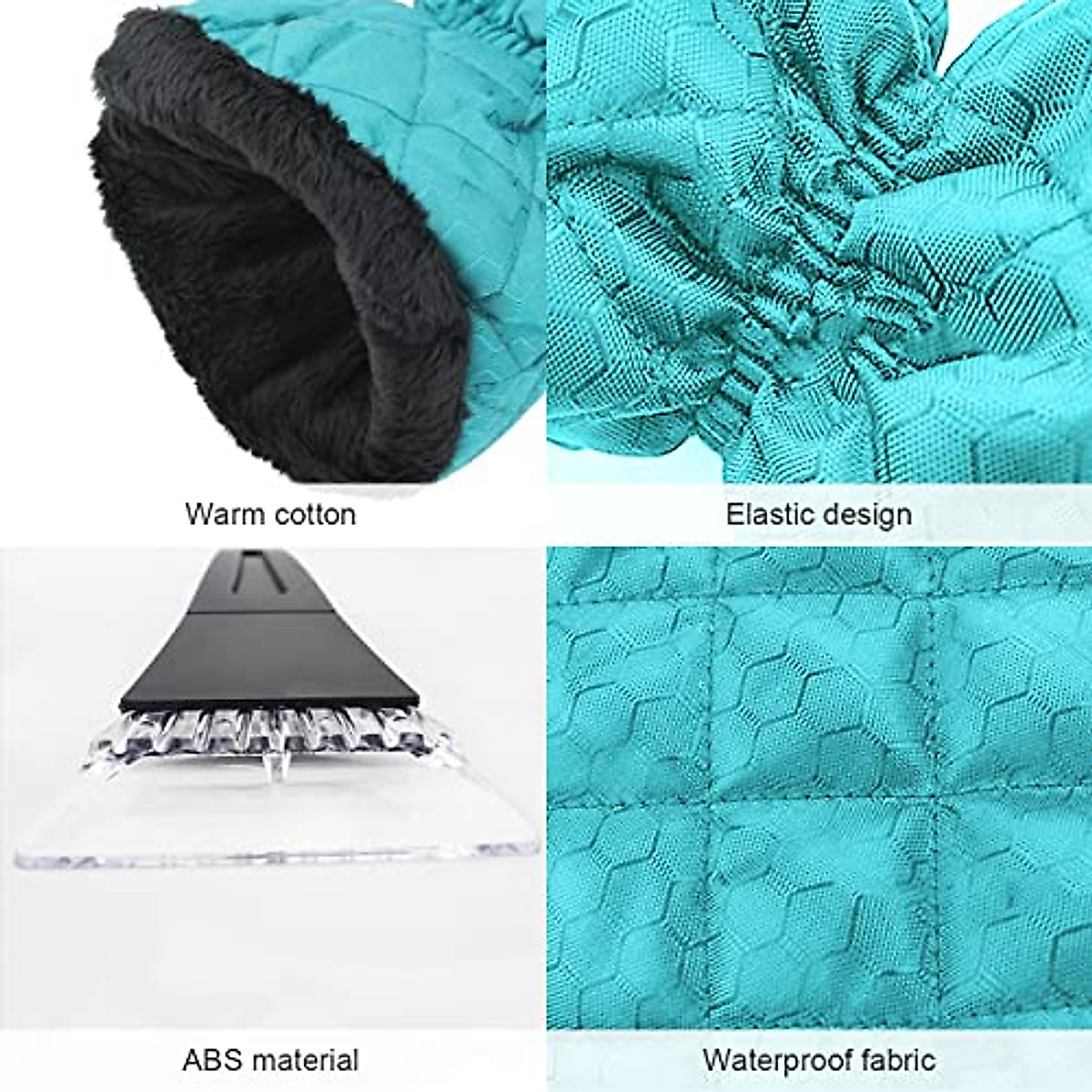 Fekey&JF Ice Scraper Mitt for Car, Waterproof Snow Remover Glove, Warm Padding Snow Scraper Gloves with Comfortable Grip for Windshield Car Window, Detachable Cleaner No Scratch for Car (Green)