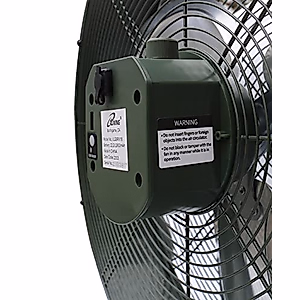 iLiving 18" Rechargeable Battery Operated Camping Floor Fan, High Velocity Portable Outdoor Fan with Metal Blade, With Built-in Lithium Battery for Whole Day Usage, 18 Inches, Military Green