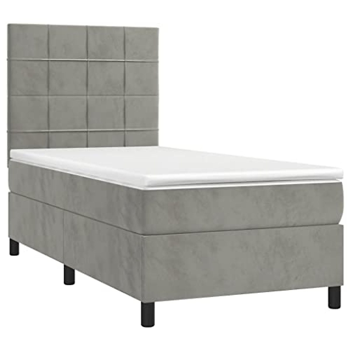 vidaXL Bed Frame, Box Spring Bed Single Platform Bed, Bed Frame Mattress Foundation with Headboard for Bedroom, Light Gray Twin XL Velvet