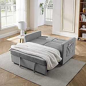Gynsseh Pull Out Loveseat Sleeper, Adjustable Sleeper Loveseat Couch with Pull Out Bed and Side Pockets, 3-in-1 Convertible Sleeper Sofa Bed for Small Spaces Living Room (S3-Gray)