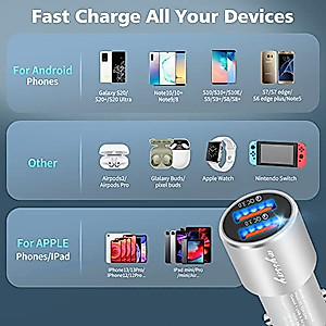 Wyssay Fast Mini Charger,36W Metal Car Charger Adapter, Dual Port USB Automobile Chargers Compatible with iPhone 13 12 11 Pro Max 8 Plus 7 6s, Samsung Galaxy S21/10/9/8/7,iPad (Sliver-2QC3.0)