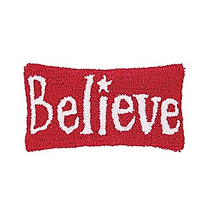 C&F Home Believe Hooked Pillow Petite Christmas Xmas Winter Decor Decoration Throw Pillow for Couch Chair Living Room Bedroom 6 x 12 Red