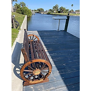 Kinfant Patio Bench Wooden Garden Seat - 55” Outdoor Rustic Brown 2-Person Wagon Wheels Furniture