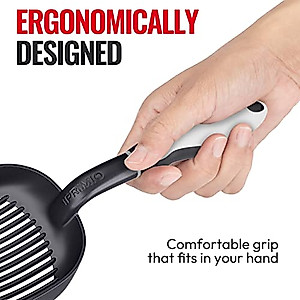 iPrimio Cat Litter Scoop Metal with Deep Shovel - (Black) - Non Stick Plated Aluminum Cat Litter Scooper for Litter Box - Designed by Cat Owners - Patented Sifter with Holder - Super Solid Handle