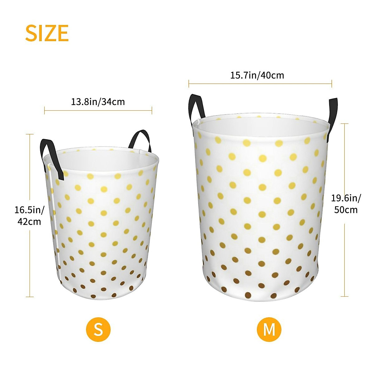 Large Laundry Basket, White Gold Polka Dot Laundry Hamper Bag 19.6" Collapsible Washing Bin With Handles for College Dorm, Family Essentials Storage