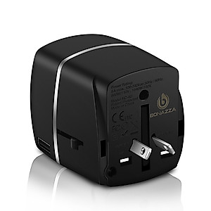 Bonazza Universal International Travel Adapter Kit with 4Amps 4 USB Ports - UK, US, AU, Europe All In One Plug Adapter - Over 150 Countries & USB Power Adapter for iPhone, Android, All USB Devices (FC-4U)
