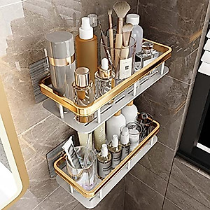 FVRTFT Bathroom Shelves No Drilling Shower Shelves Anti Rust Shower Rack Self Adhesive Wall Mounted Space Aluminum For Restroom Toilet,gold,2 Tier