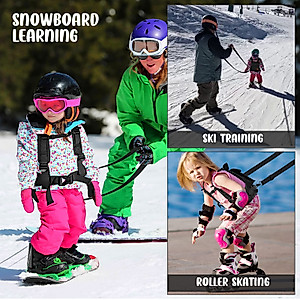 Odoland Ski and Snowboard Training Harness for Kids, Skiing Strap with Backpack, Adjustable Seat Strap and Easy Lift Handle, Speed Control Teaching, Perfect for Kid Beginners Boy and Girl,Black