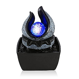 WICHEMI Indoor Fountain Tabletop Fountain Mini Waterfall Fountains Relaxation Water Feature Feng Shui Zen Meditation Desktop Fountain with Rolling Ball for Home Office Indoor Spaces Decor (Style 1)