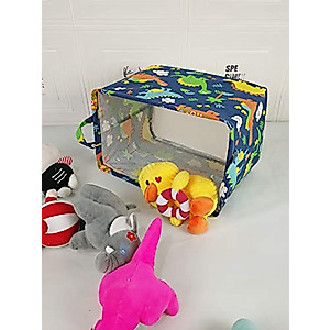 ACMUUNI REC Canvas Clothes Basket Laundry Hamper with Handles Waterproof Cotton Storage Organizer Perfect for Kids Boys Girls Toys Nursery Gift Basket (REC blue dinosaur)
