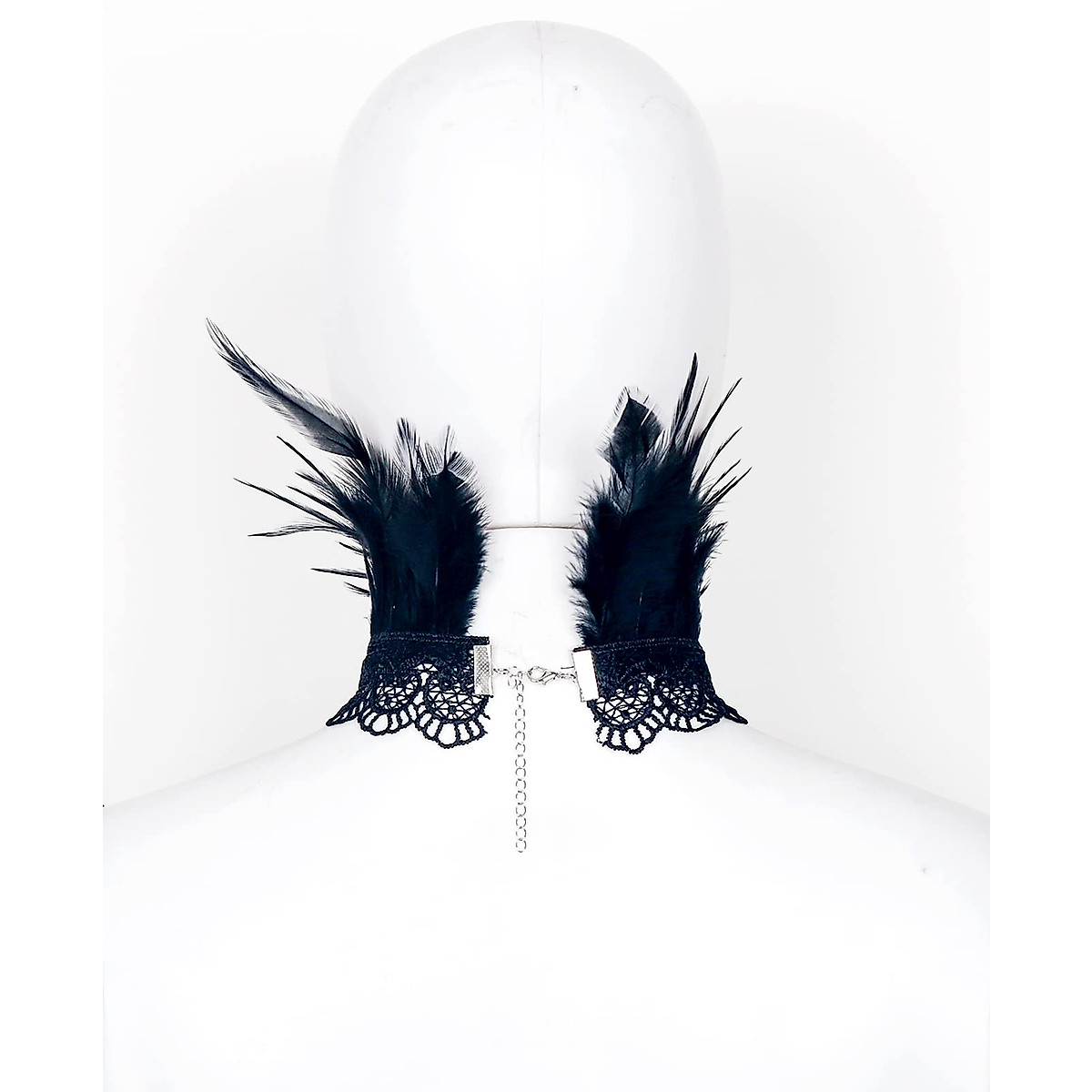 L'VOW Black Feather Choker Necklace Gothic Jewelry Vampire Neck Chain Steampunk Tattoo Lace Accessories Halloween Costume(Black-1)