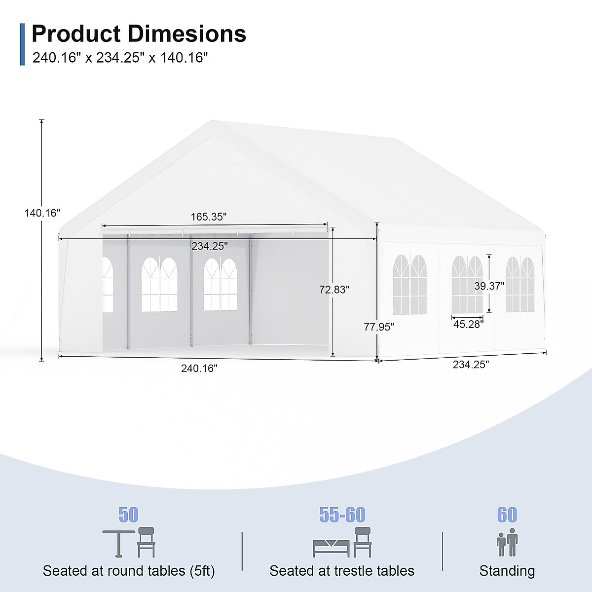 Carport, 20 x 20 Heavy Duty Carport Canopy with Removable Sidewall, Portable Garage with All-Season Tarp, Outdoor Storage Shelter Water-Resistant Car Canopy for Party Event Wedding Gathering (20x20ft)