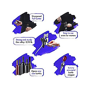 RedNoel Wine Corkscrew Opener Set Legend Bottle Opener Wine Opener Wine Accessories Opener Wine Corkscrew Opener Lever Cork Wine Kit: With Foil Cutter,Wine Stopper And Extra Spiral (Silver Old)