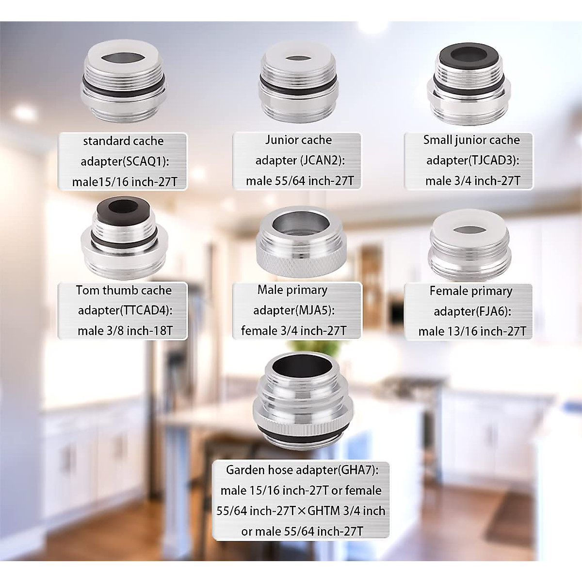 Carvedexquisitely Faucet Adapter Kit, Brass Kitchen Sink Aerator Adapter,Male/Female Sink Faucet Adapter to Connect Garden Hose, Water Filter, Standard Hose via Diverter (7 Pieces)