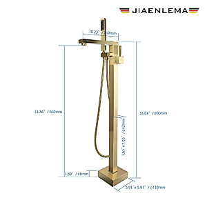 Freestanding Bathtub Faucet Brushed Gold Floor Mount Tub Faucet with Handheld Shower Free Standing Tub Filler with Hand Sprayer Bathroom Single Handle Brass Floor Faucet High Flow Mixer Tap JIAENLEMA