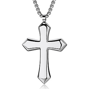 Dowos Silver Cross Necklace Mens Cross Necklace Stainless Steel Large Cross Necklace Gold Cross Necklace for Men Silver Cross Necklace