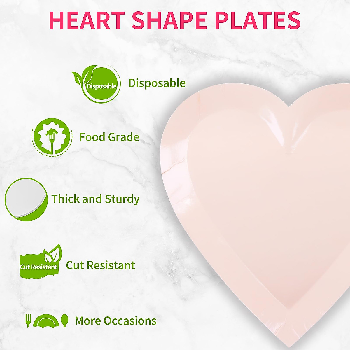 DYLIVeS Pink Heart Shaped Dessert Plates, 9'' Disposable Love Paper Plates Heart Party Decorations Heart Party Supplies for Graduation, Holiday, Wedding, Birthday Party, Bridal Shower (40 Count)