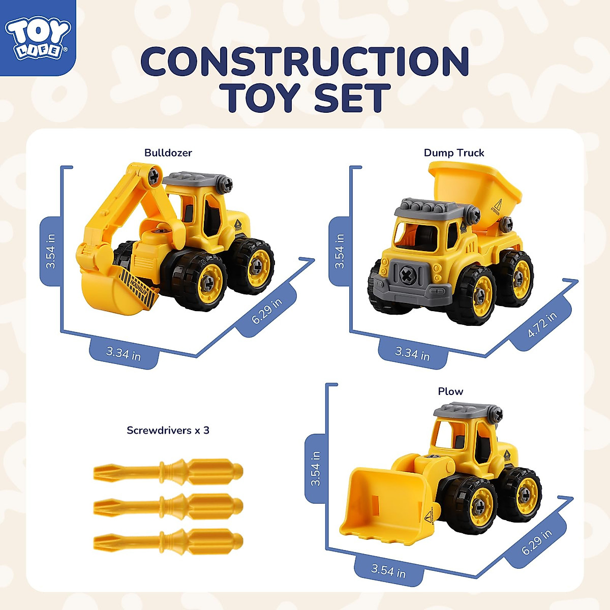 TOY Life Constructions Toys Vehicles Trucks Take Apart Toys Sandbox Toys Trucks Set Excavators Building Car Toys with Drills - Best Gifts Truck Toys for Boys Kids Toddlers 3 4 5 6 7 8 Years Old