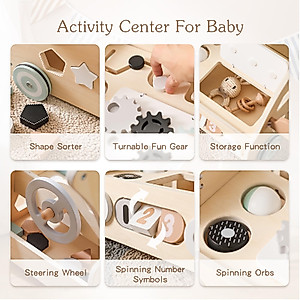 IEATFO Baby Push Walker, Wooden Baby Walker Push Toy for Baby Boy and Girls with Car Shape, Stand Up Push Walker for Baby Learning to Walk, Toddler Multiple Activities Center for Christmas Gifts