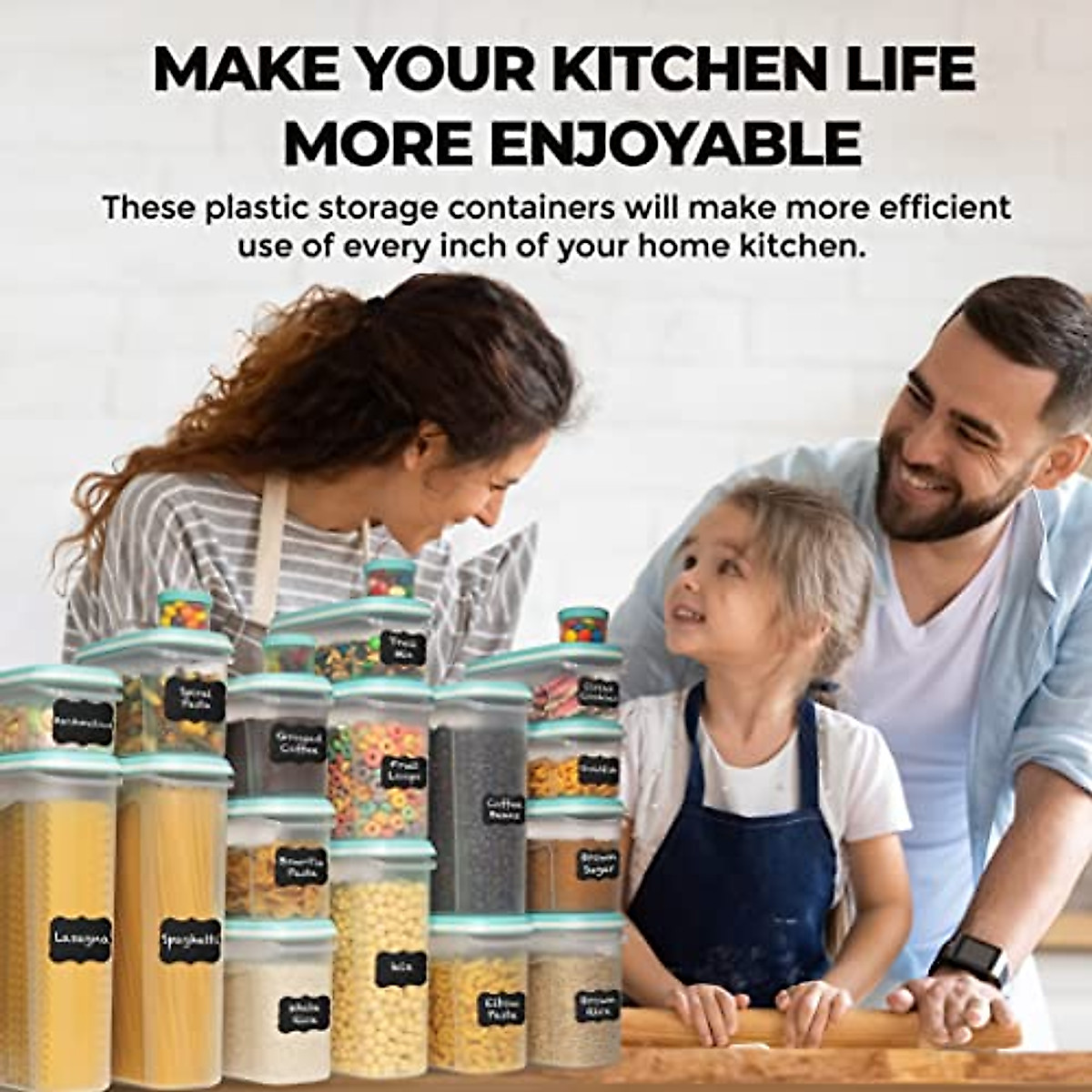 Shazo LARGEST Set of 40 Pc Food Storage Containers (20 Container Set) Airtight Dry Food Space Saver w Interchangeable Lid, Labels + Marker - One Lid Fits All - Reusable