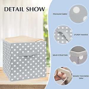 WWW 11 Inch Fabric Cube Organizer, 2 Packs Foldable Cube Storage Bins Basket, Closet Organizers Box, Home Organizers with Handle for Shelves, Closet, Kallax, Office(Polka Dot Grey)