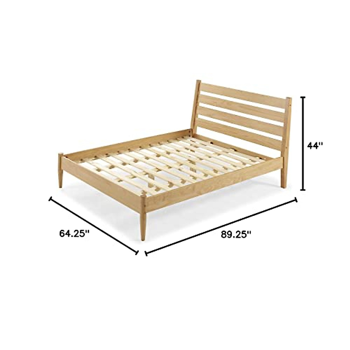 Camaflexi MidCentury Platform Bed / Solid Wood / No Box Spring Needed, Mattress Support: 12 Slats, 3 Center Supports and 2 Support Legs/ Scandinavian Oak, Queen.