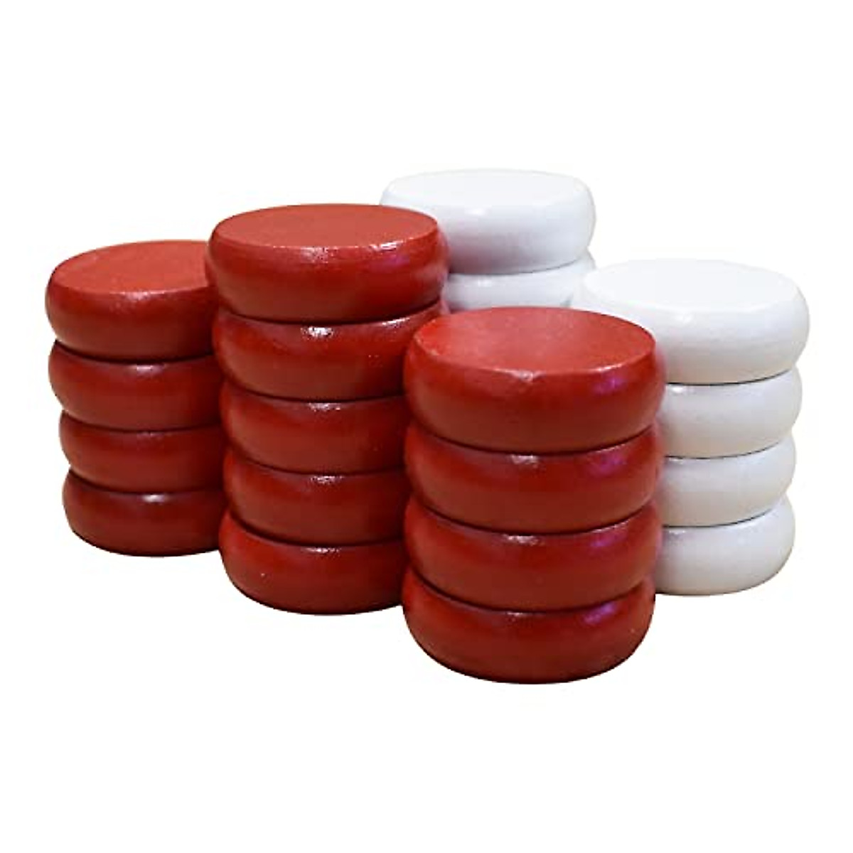 26 Red and White Crokinole Discs with a Velvet Pouch (Mini Discs - 1 3/32 Inch Diameter (2.8cm))