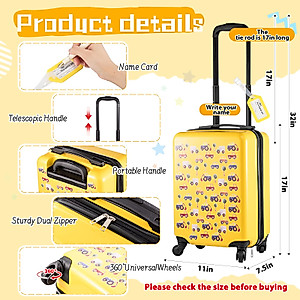 Redbaker 6 Pcs Kids Luggage Set 17 Inch Kids Rolling Luggage Double Pattern Suitcase for Girls Boys Gift(Yellow,Car Style)