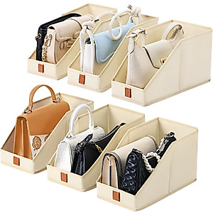 DIMJ Closet Organizers for Purses and Bag Storage, Small Storage Bins Foldable, Storage Baskets for Shelves, Wardrobe, Bedroom, Office - Fabric Cube Storage 6 Pack(Beige, 5.9 x 11.8 x 6.7 in)