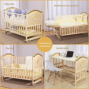 Styhigh 4 in 1 Convertible Crib, Portable Convert to Toddler Bed, Bassinet Bedside Sleeper, Playpen, 2 Leg Modes Baby Beds with Mattress & Mosquito Net,Adjustable Heigh Mini Crib CPC Certificated