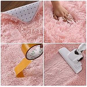 Zacoo Shag Area Rug 9x12 Large Soft Fluffy Shaggy Rugs for Bedroom Living Room Non Slip Modern Furry Floor Carpet Faux Fur Fuzzy Throw Mat for Nurery Kids Girls Room Decor, Pink