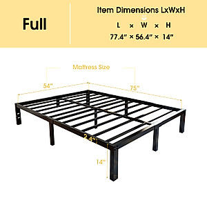45MinST 3600lbs Heavy Duty Bed Frame,14 Inch Sturdy Steel Slat Mattress Foundation, Metal Reinforced Platform Box Spring Replacement, Easy Assembly with Quick Lock, Full