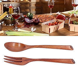 Wooden Fork Spoon Set 2Pcs Large Lacquered Wood Tableware Dinnerware Triangular Handle Utensil Wooden Spoon Spoon Fork