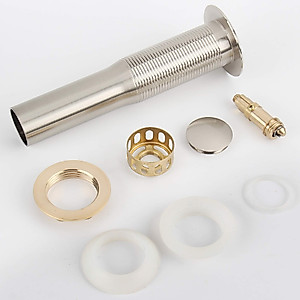 Bathroom Faucet Vessel Pop Up Sink Drain with Detachable Basket Stopper, Brushed Nickel Without Overflow