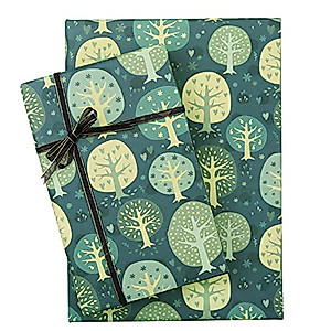 Green Tree Wrapping Paper,White Kraft Gift Wrapping Paper for Boys,4 Folded Sheets Cartoon Wrapping Paper with String for Kids Birthday Baby Showers Christmas Father's Day Party Gift Wrap,28*20 Inch