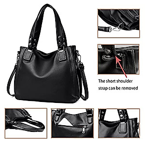 TarsaMult Hobo Bags for Women Soft Faux Leather Shoulder Crossbody Ladies Purses and Handbags Fashion Large Bucket Tote Bag(6071 Black)