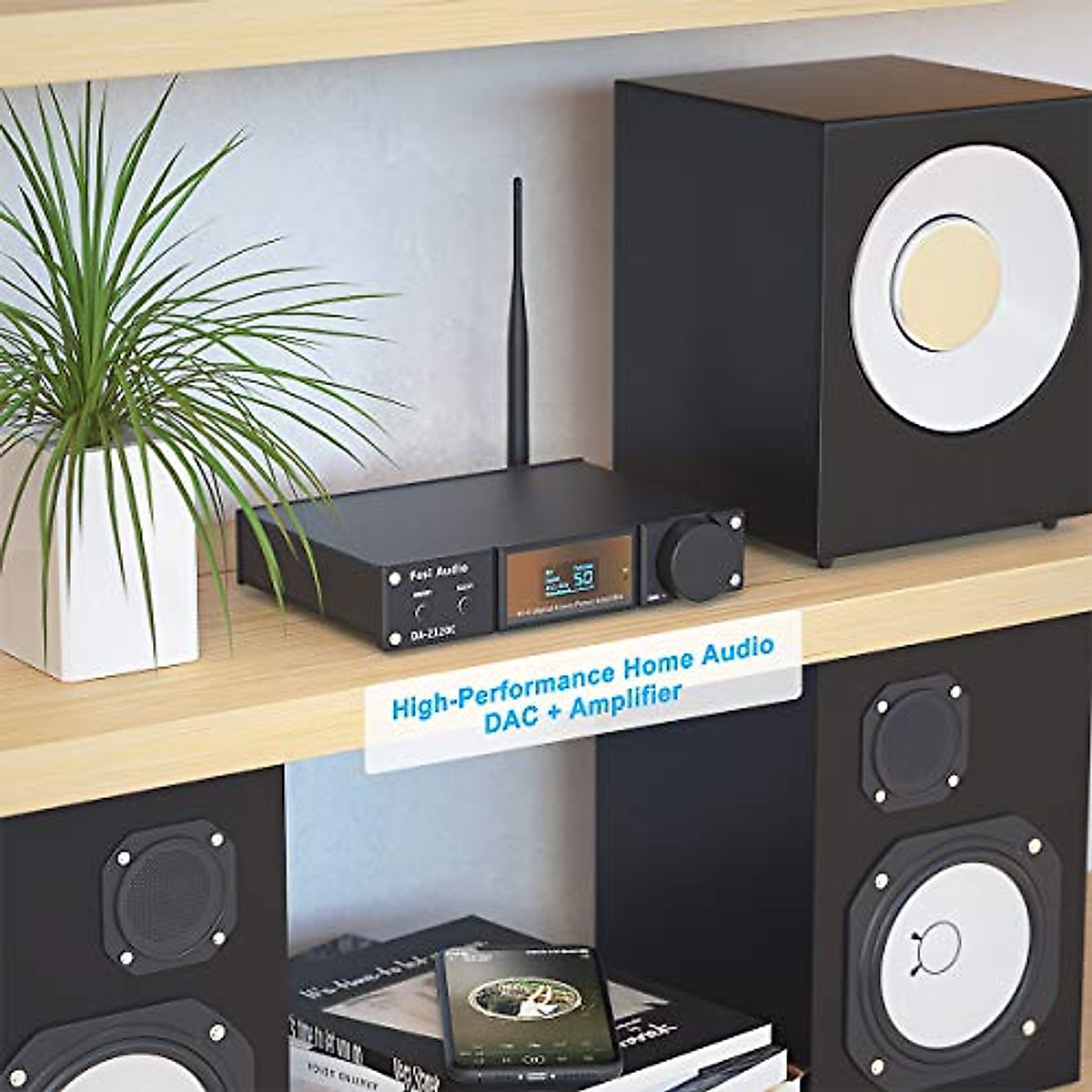 Fosi Audio DA2120C 240W Bluetooth 5.0 Stereo Audio Hi-Fi DAC Amplifier Support aptX 24Bit-192kHz 2.1 Channel Integrated Class D Power Amp with RCA/PC-USB/Coaxial/Optical Input and Remote Control