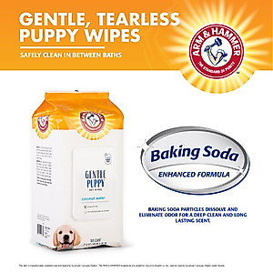 Arm & Hammer for Pets Gentle Puppy Bath Wipes, Coconut Water | All Purpose Puppy Cleaning Wipes Remove Odor & Refresh Skin for Pets | Gentle Tearless, 100 Count Pack of Pet Wipes