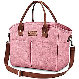 Lunch Bags for Women Insulated Thermal Lunch Tote Bag with Shoulder Strap Upgrade Large Lunch Box Container Drinks Holder for Adults Men Work College Picnic Beach Park, Pink