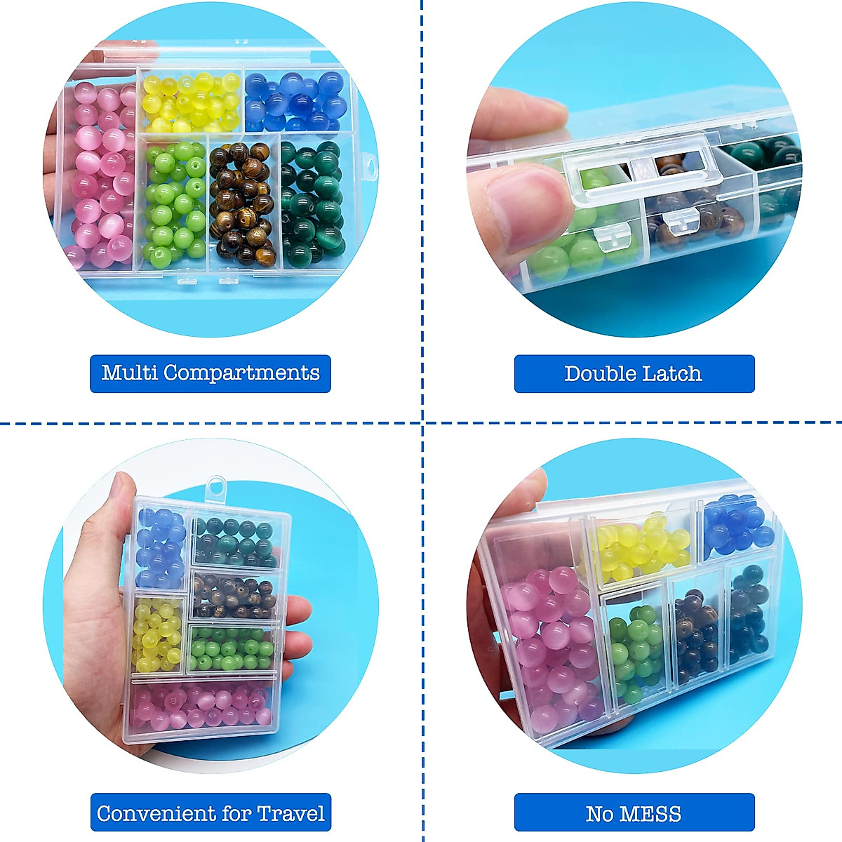 TeTeBak Plastic Organizer Box with Dividers - 2 PCS Small Plastic Container with Compartments, 6 Compartment Storage Box, Plastic Travel Organizer Box, Craft Storage Box, Jewlwey Organizer Container