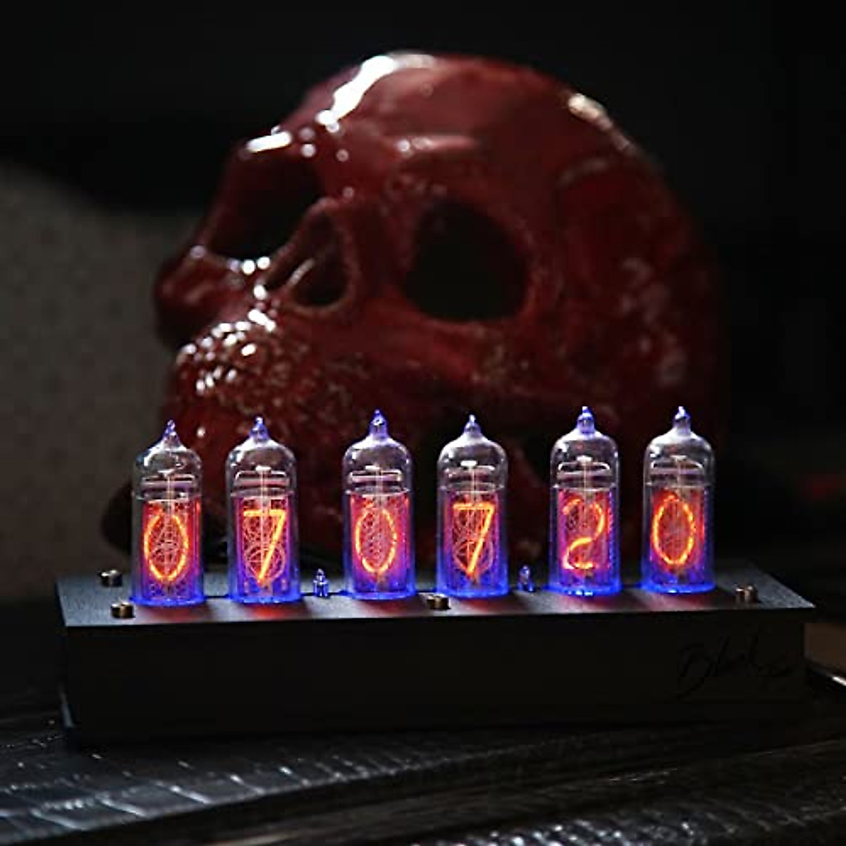 Handmade Nixie Tube Clock 6X IN-14 - Made in Ukraine - Vintage Retro Table Clock - Wooden Desk Nixie Tube Clock - Black