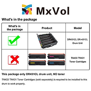 MxVol Remanufactured Brother DR431CL Drum Unit Replacement for Brother DR-431CL DR 431CL use for Brother MFC-L8900CDW HL-L8360CDW MFC-L8610CDW HL-L8260CDW Printer Imaging Drum (NO Toner)