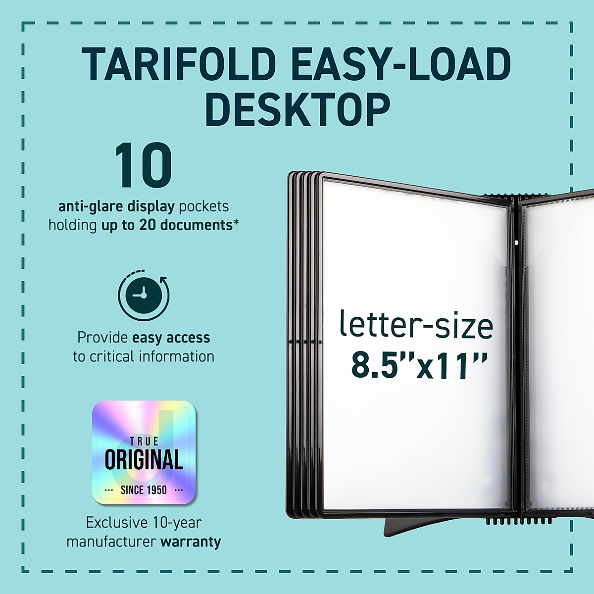 Tarifold Desktop Reference and Display System 10 Double-Sided Pockets - Black-Framed - Letter-Size - 20 Sheet Capacity (EZD771)
