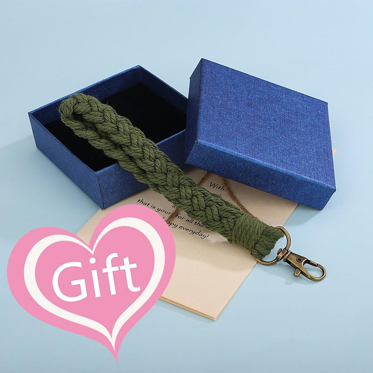 Sither Boho Macrame Keychain for Women Handmade Keychain Bracelet Keyring Wristlet Macrame Keychain Holder for Gift(dark green)