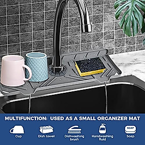 2 Pcs Silicone Faucet Handle Drip Catcher Tray Mat, 2 in 1 Dish Soap Sponge Holder for Kitchen Sink & Sink Splash Guard, Silicone Faucet Mat Drying Mat for Kitchen Sink Accessories, Counter, Bathroom