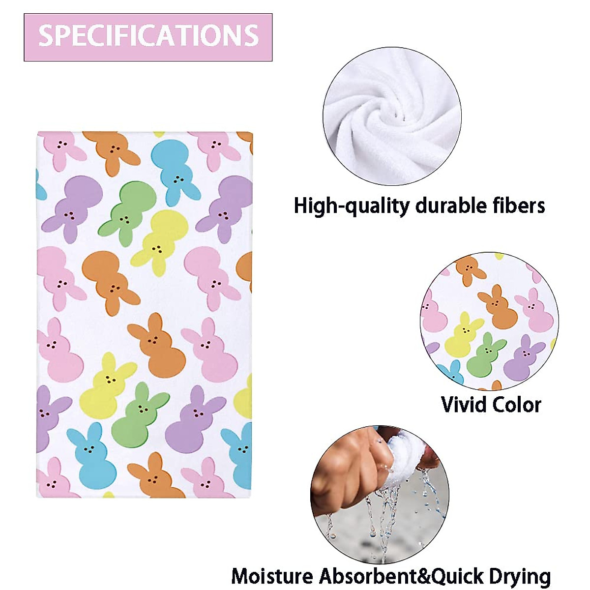 Happy Easter Peeps Kitchen Dish Towel 18 x 28 Inch, Spring Summer Rabbit Tea Towels Dish Cloth for Cooking Baking Set of 2