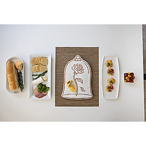 PICNIC TIME Disney Princess Beauty & the Beast Marble Serving Stone, Cheese Board, Charcuterie Board, Serving Tray, (White Marble with Rose Gold Accents)